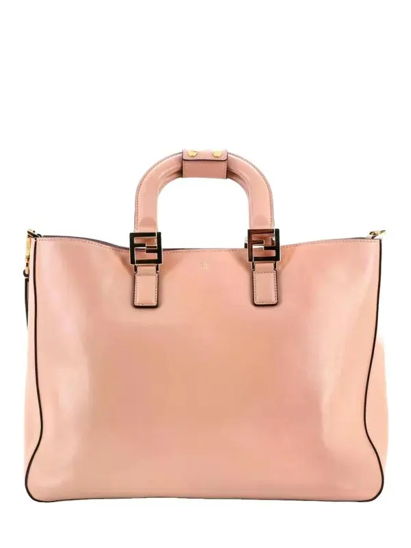 Fendi Ff Handle Leather Medium Tote Bag - Pink