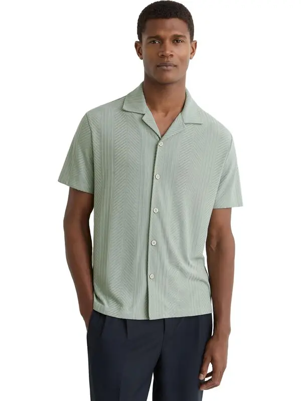 REISS Frederick Jacquard Cuban-collar Shirt - Mint Green