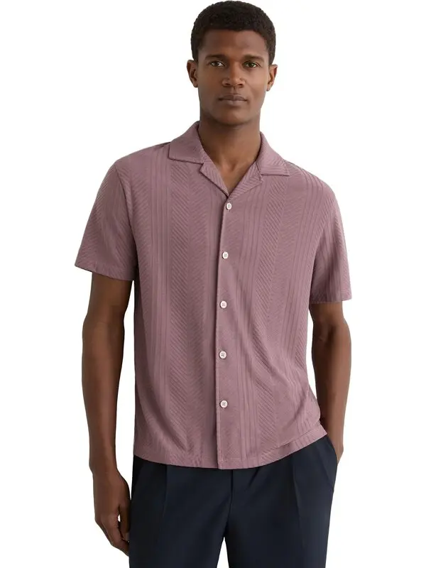 REISS Frederick Jacquard Cuban-collar Shirt - Rose Pink