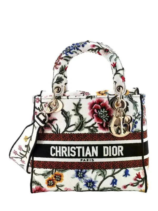 Dior Lady D-lite Embroidered Canvas Satchel Medium - Multicolour