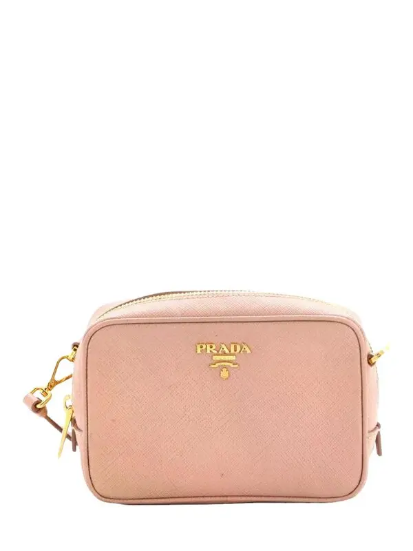 Prada Zip Saffiano Leather Mini Crossbody Bag - Neutrals