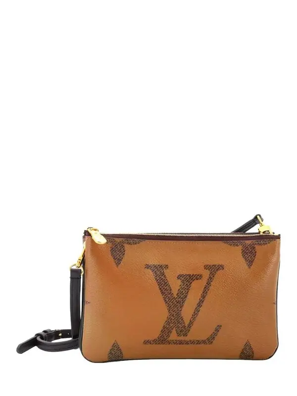 LOUIS VUITTON Double Zip Pochette Reverse Monogram Giant Clutch Bag - Brown