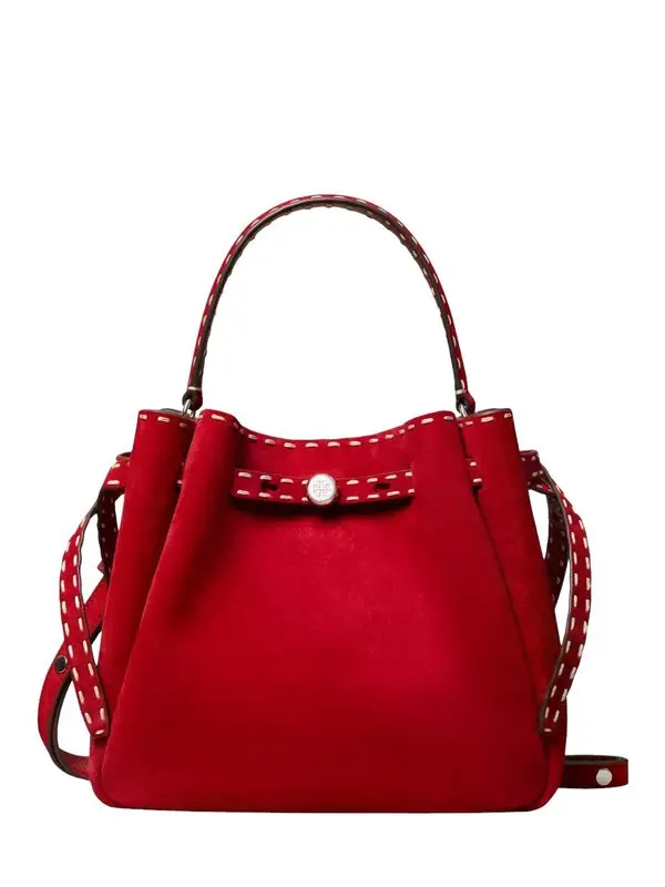 Tory Burch Romy Pick Stitch Bucket Bag - Red