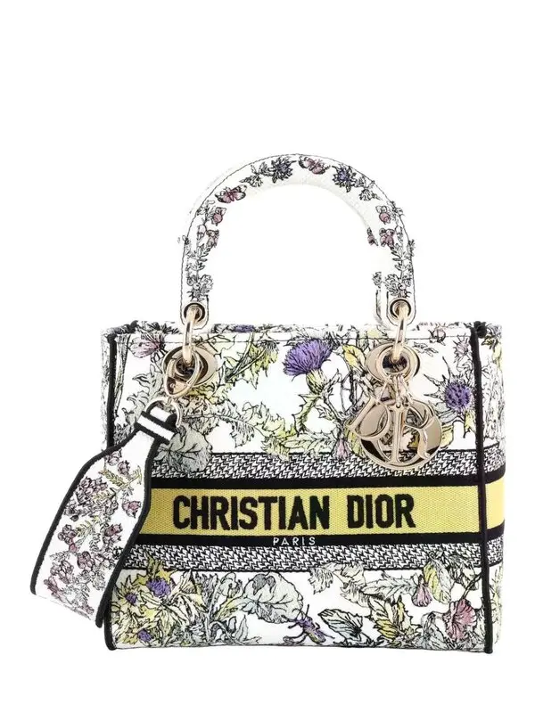 Dior Lady D-lite Bag Embroidered Canvas Medium Satchel - Multicolour