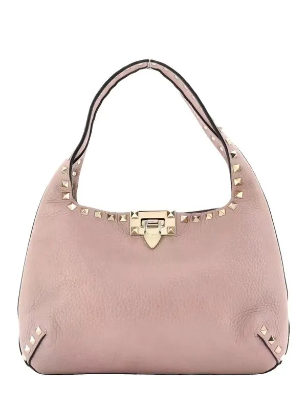 Valentino Garavani Rockstud Flip Lock Leather Small Hobo Bag - Neutrals