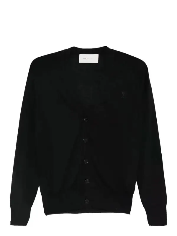 Ami Button V-neck Cardigan - Black