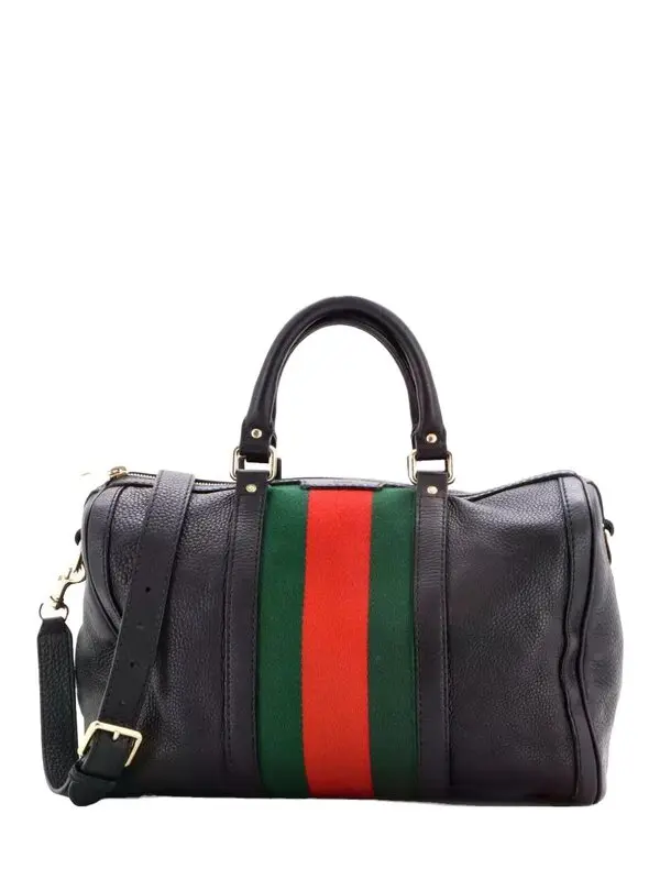 Gucci Vintage Web Boston Bag Leather Medium Satchel - Black