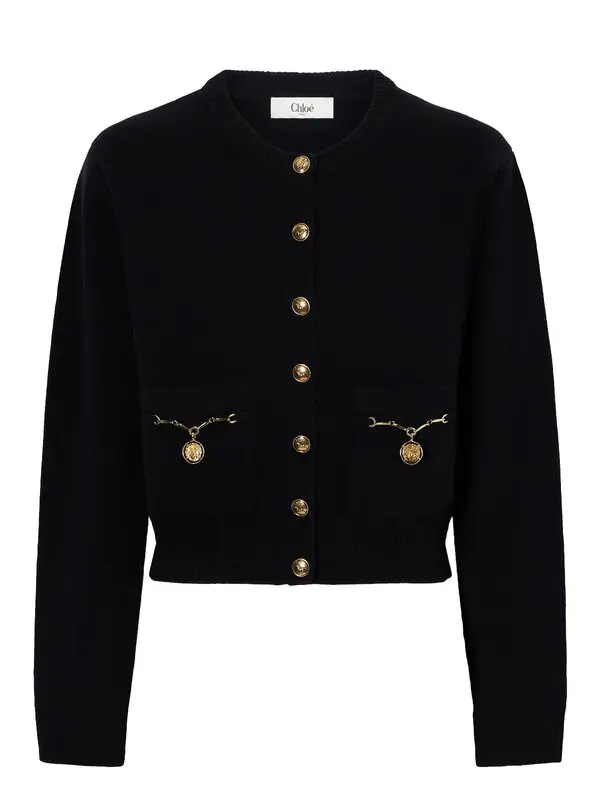 Chloé Cropped Embellished Wool And Cashmere-blend Cardigan - Black