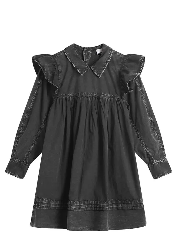 GANNI Mini Frill Shirt Dress - Black