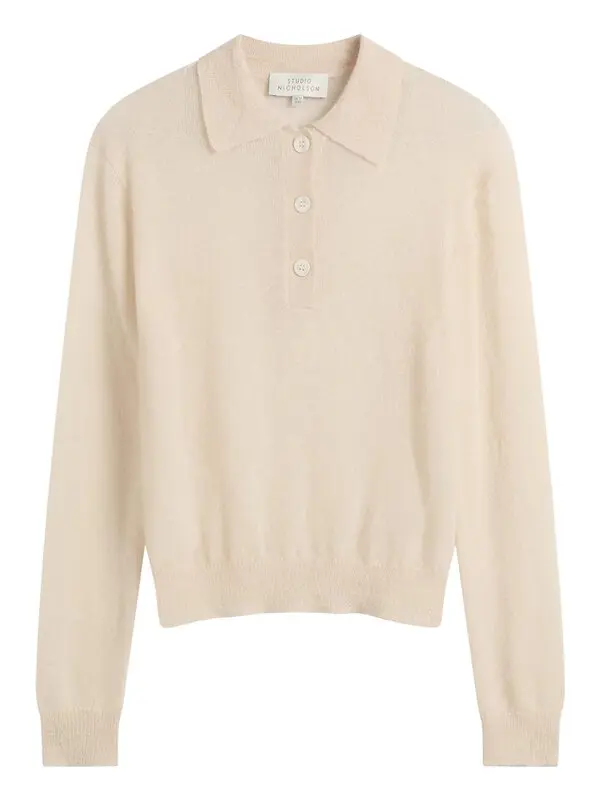 Studio Nicholson Long Sleeve Polo Knit - Plaster