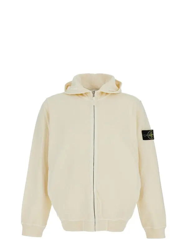 Stone Island Diagonal Organic Cotton Fleece Hoodie - White