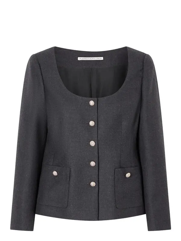 Alessandra Rich Embellished Wool-flannel Jacket - Gray