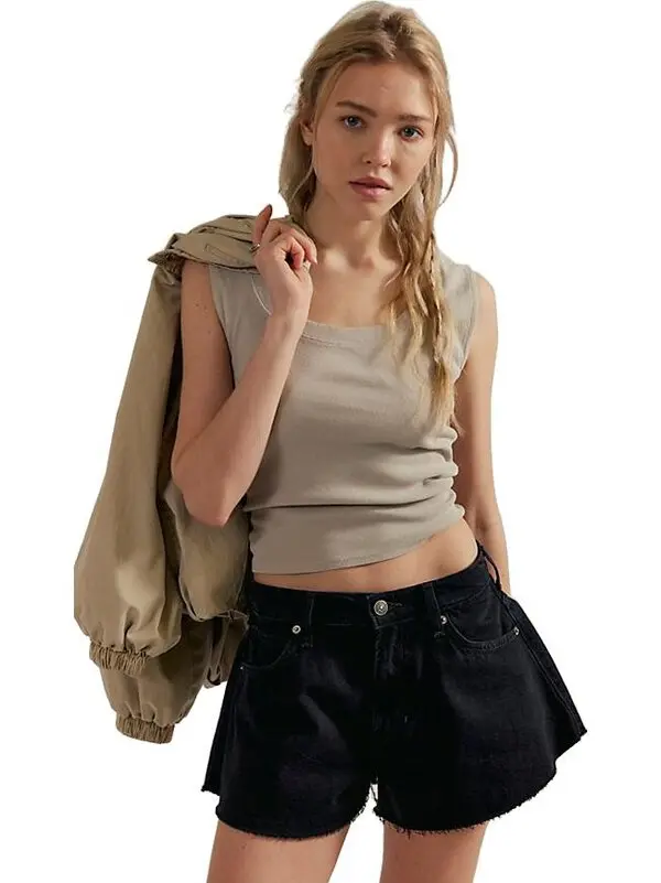 Free People We The Free Sparks Fly Denim Shorts - Obsidian