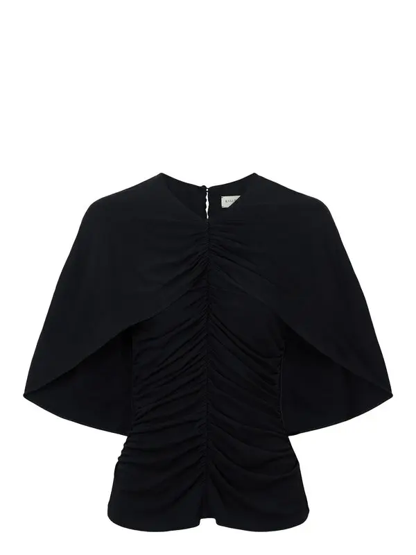 KALLMEYER Emme Cape-effect Gathered Jersey Top - Black
