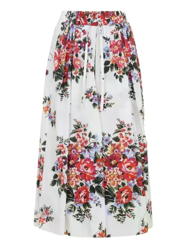 Dolce & Gabbana Floral Print Cotton Midi Skirt - White