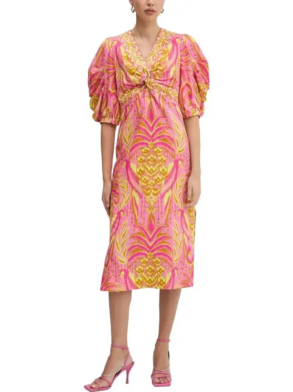 Farm Rio Printed Puff-sleeve Midi Dress - Pink