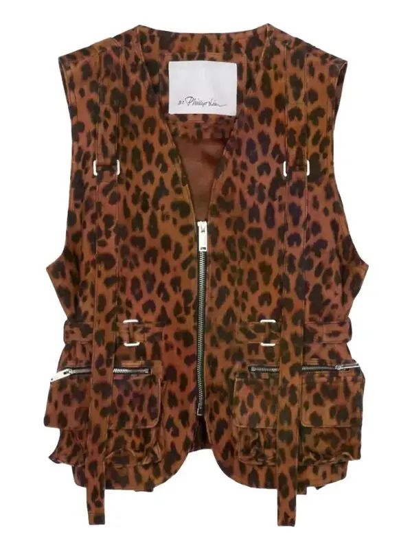 3.1 Phillip Lim Leopard-print Zip-up Vest - Brown