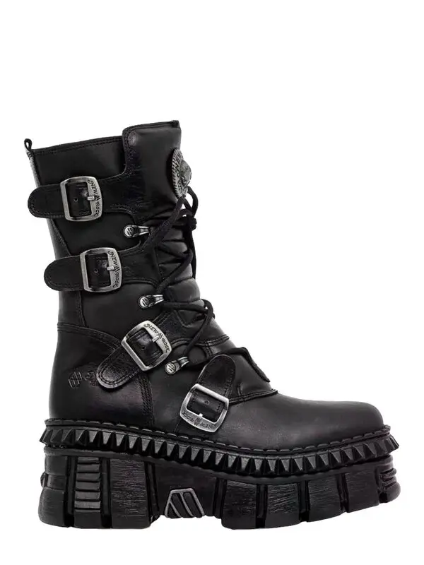 NEW ROCK Buckle Platform Boots - Black