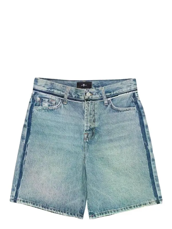 7 For All Mankind Striped Denim Shorts - Blue