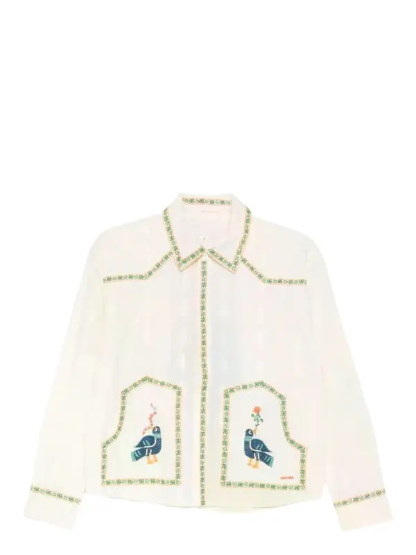 MOTHER Peasant Poet Embroidered Shirt - Neutrals