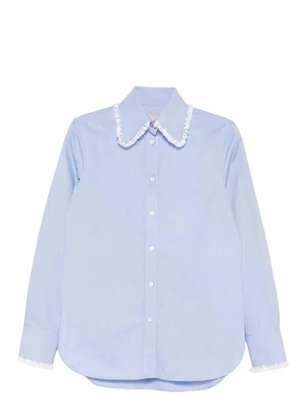 Valentino Garavani Ruffled-trim Collar Shirt - Blue