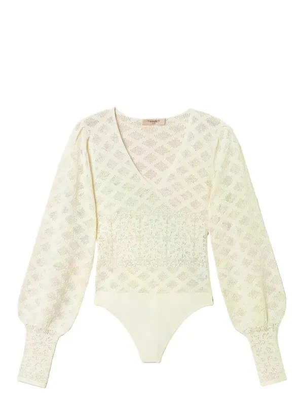 TWINSET Knit Floral Bodysuit - Neutrals