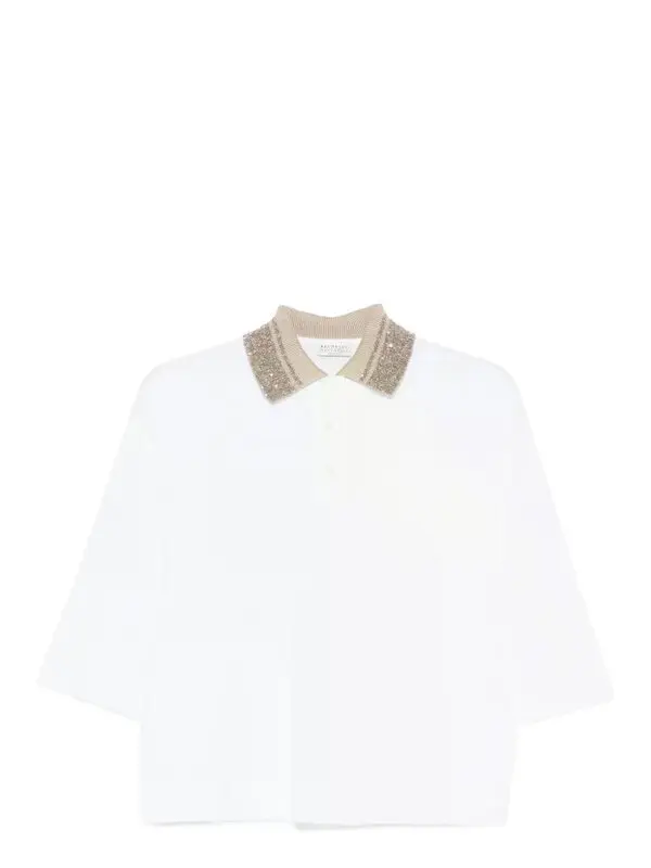Brunello Cucinelli Embellished-collar Polo Top - White