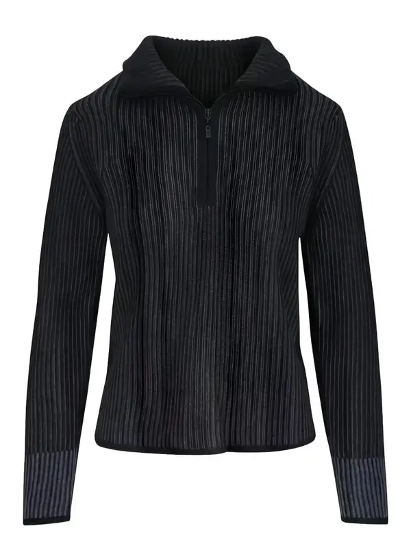 Kinross Cashmere Ribbed Quarter-zip Polo Top - Black