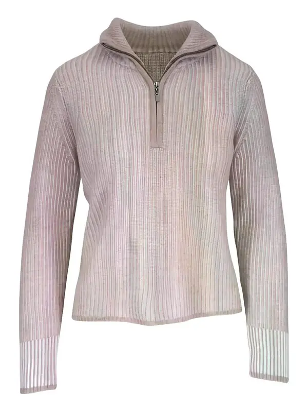 Kinross Cashmere Ribbed Quarter-zip Polo Top - Neutrals