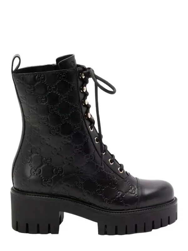Gucci Gg-monogram Lace-up Boots - Black