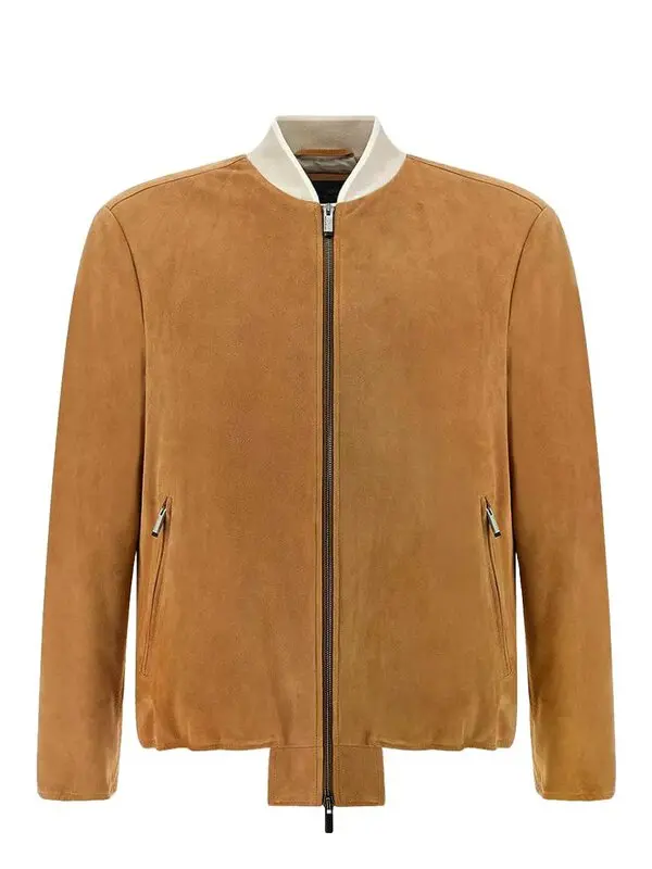 Paul & Shark Aqualeather Suede Bomber Jacket - Brown