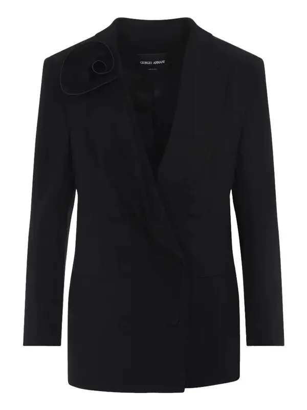Giorgio Armani Flower Detail Double-breasted Blazer - Black