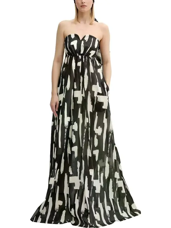 MMC STUDIO Abstract Print Sweetheart-neck Gown - Black
