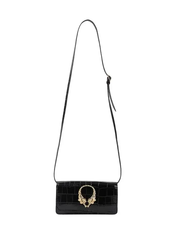 Roberto Cavalli Leather Shoulder Bag With Tiger Detail - Black