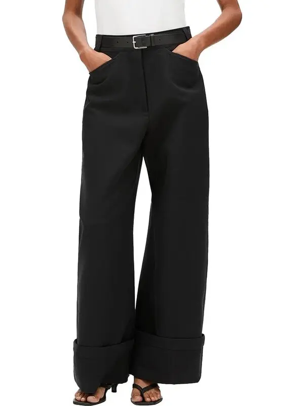 Another Tomorrow Wide Cuff Cotton Pants - Black