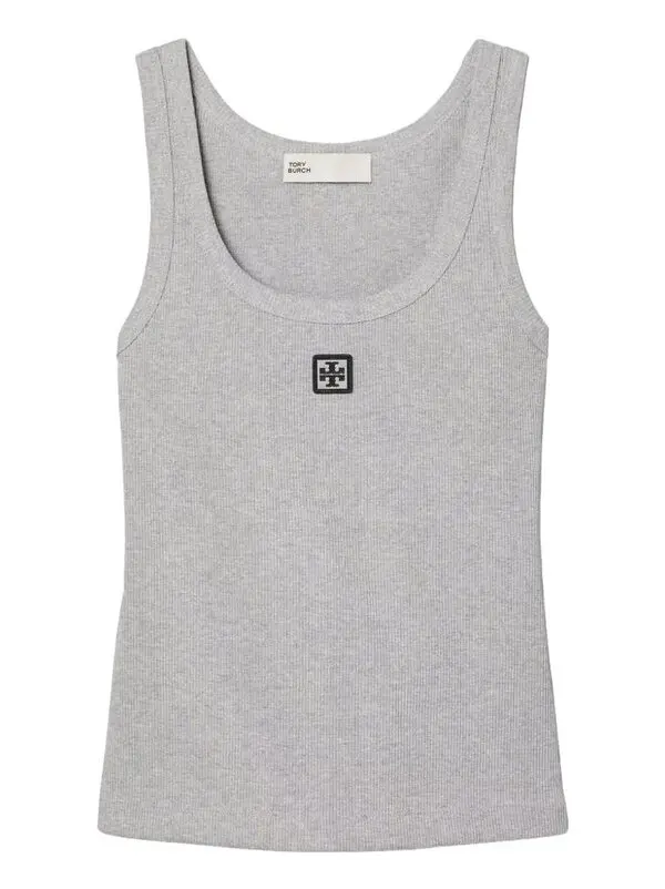 Tory Burch Ribbed Scoop Neck Tank Top - Grey