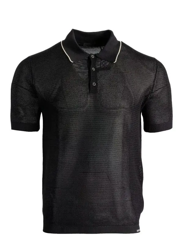 Prada Contrast-trim Mesh Polo Shirt - Black