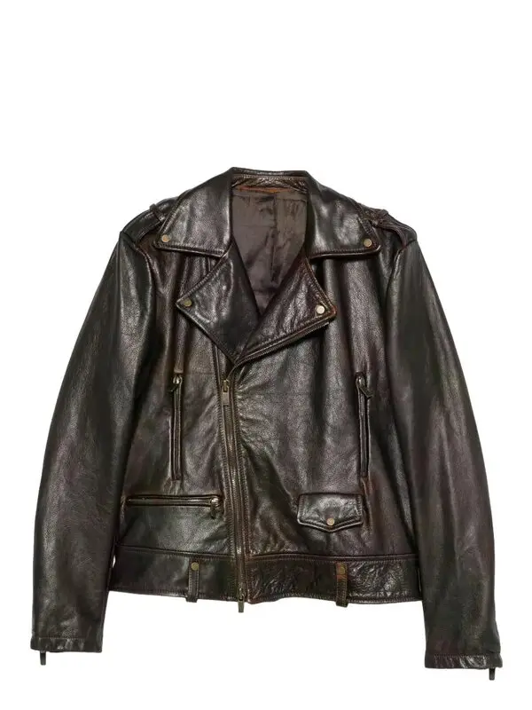 SALVATORE SANTORO Leather Biker Jacket - Brown