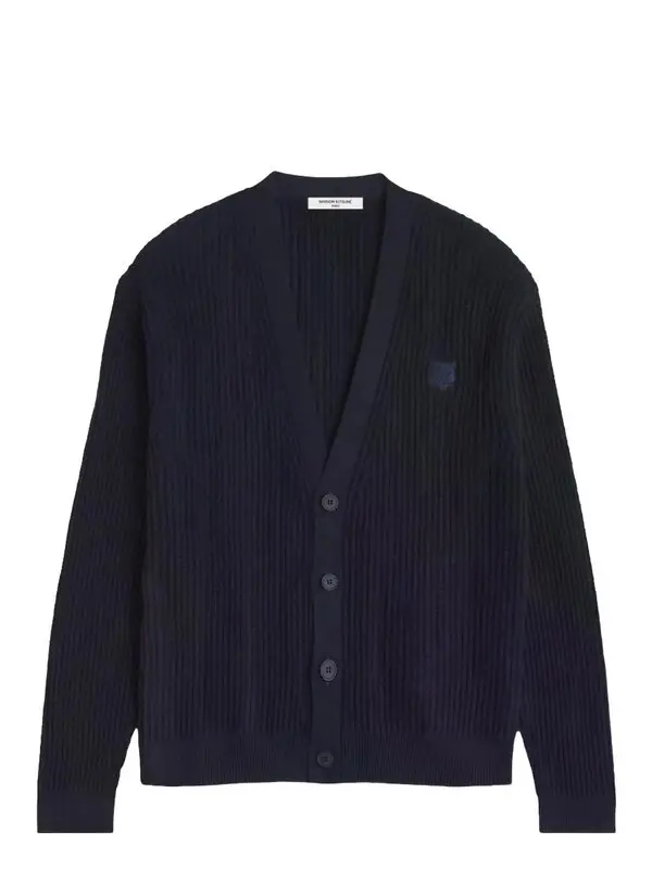 Maison Kitsuné Textured Logo-patch Cardigan - Blue