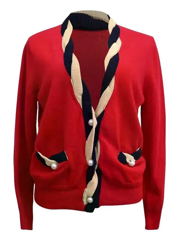 Sandro Twisted-collar Pearl-embellished Cardigan - Red