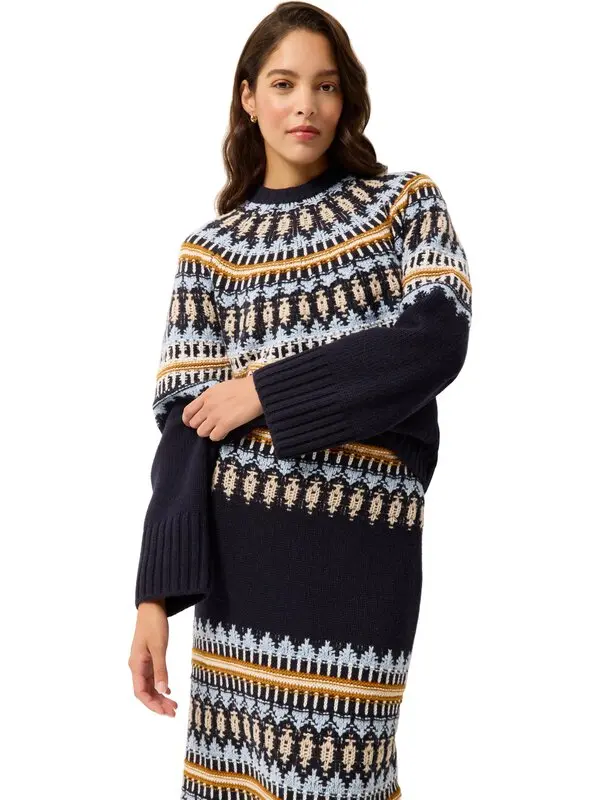 MARIE OLIVER Dion Fair Isle Yoke Sweater - Sea