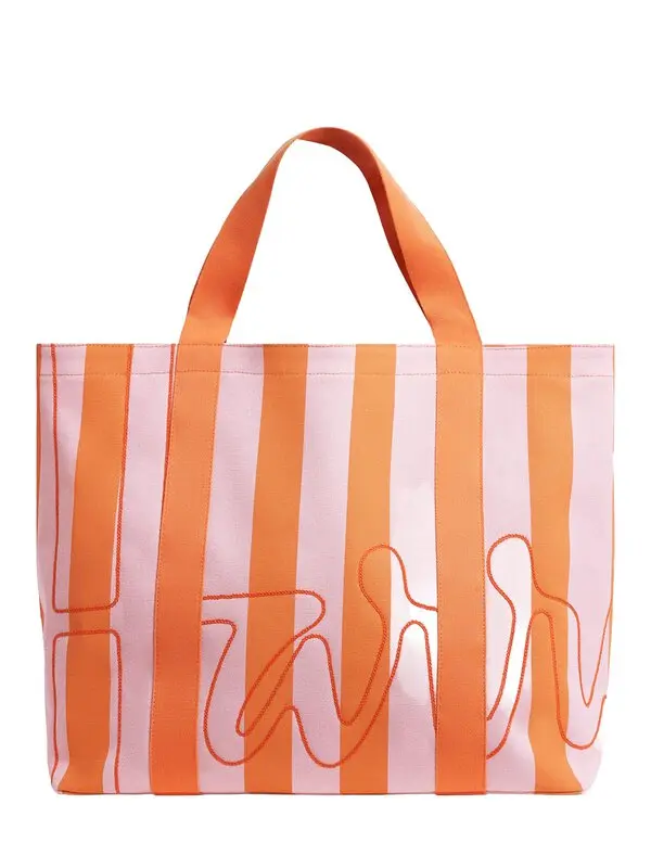 Harrods Cotton Stripe Logo Tote Bag - Pink