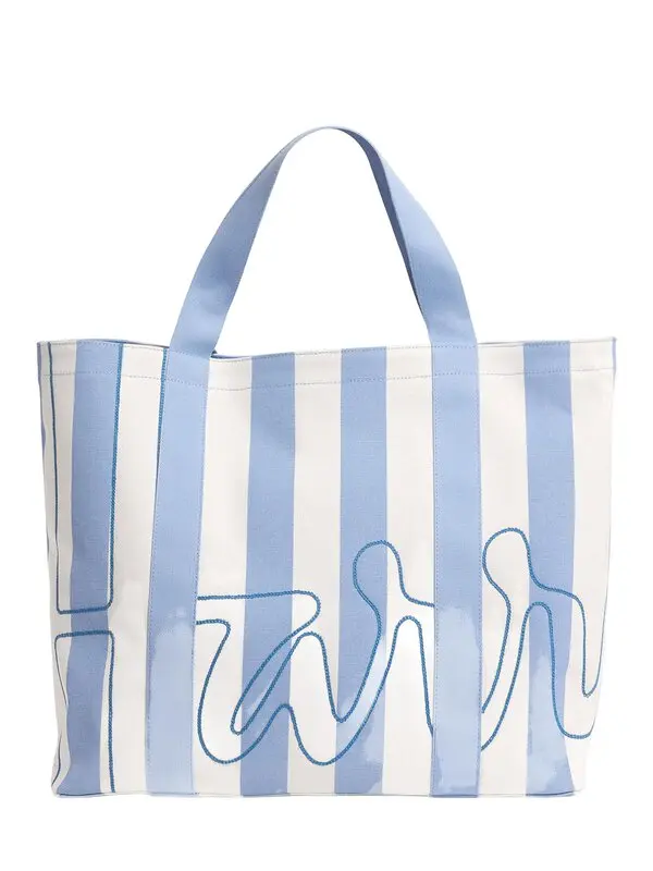 Harrods Striped Cotton Logo Tote Bag - Blue
