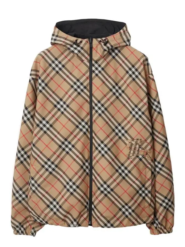 Burberry Reversible Checked And Solid Hooded Jacket - Sand Beige