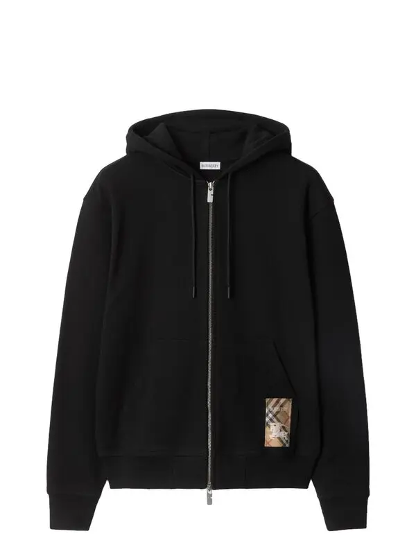 Burberry Check Label Cotton Zip Hoodie - Black