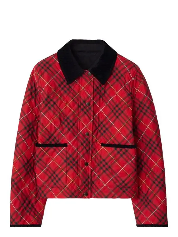 Burberry Cropped Check Cotton Quilted Jacket - Poppy Red