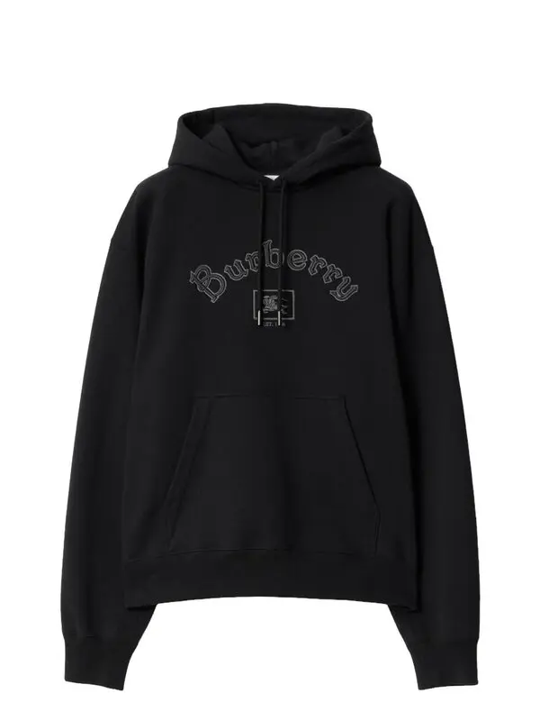 Burberry Gothic Logo Cotton Hoodie - Black