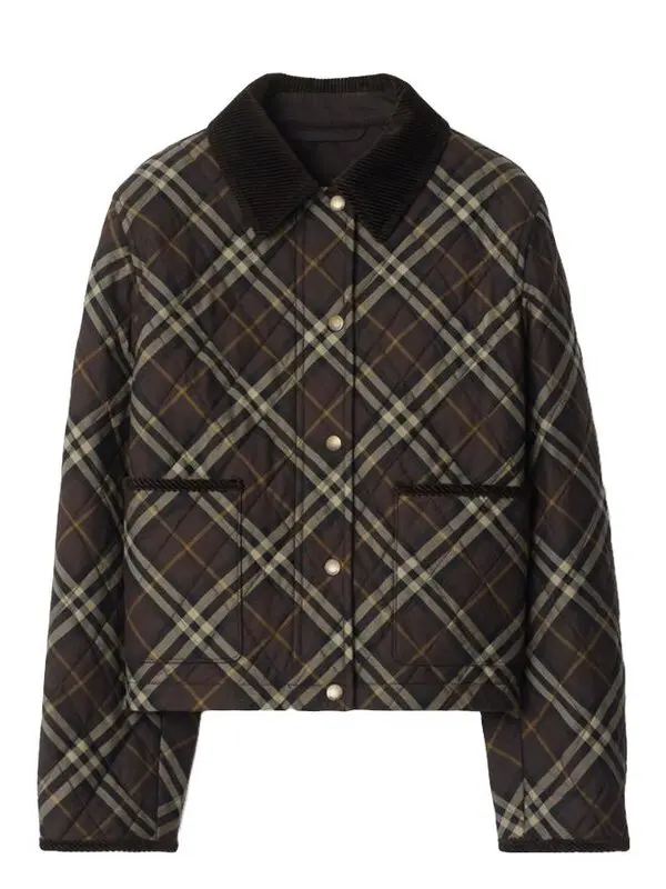 Burberry Cropped Check Quilted Cotton Jacket - Truffle Brown