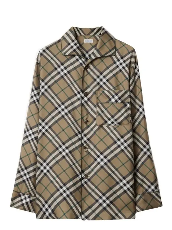 Burberry Check Silk Pyjama Shirt - Linden Beige