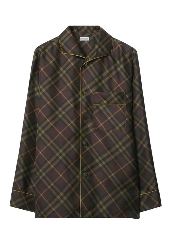 Burberry Check Silk Pyjama Shirt - Truffle Brown